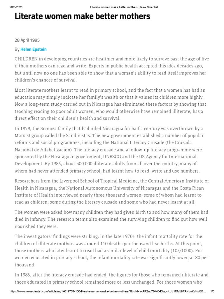 Literate Women Make Better Mothers - New Scientist | PDF | Literacy ...