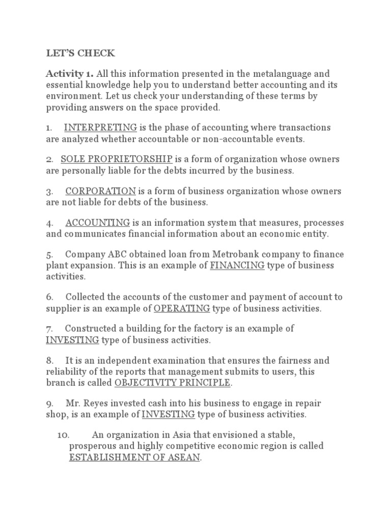 Let'S Check Activity 1. All This Information Presented in The ...