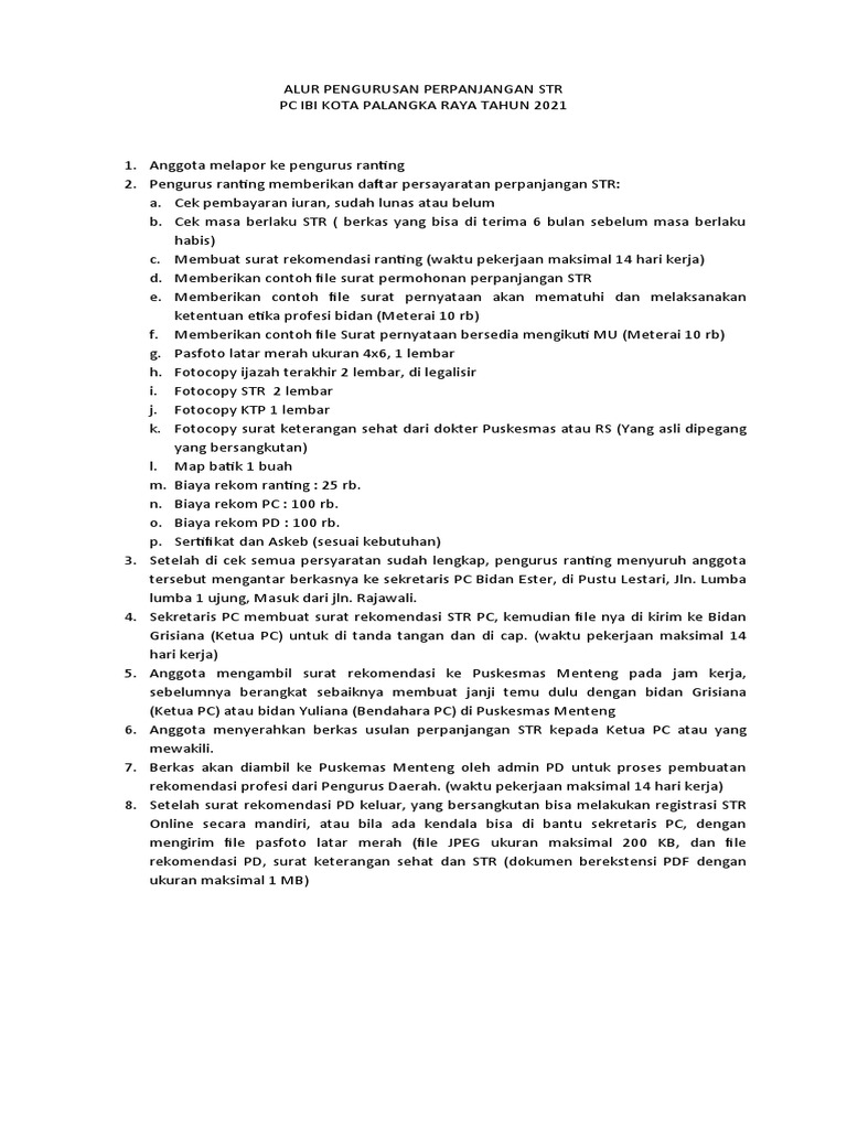 Alur Perpanjangan STR PC IBI Kota Palangka Raya-1 | PDF