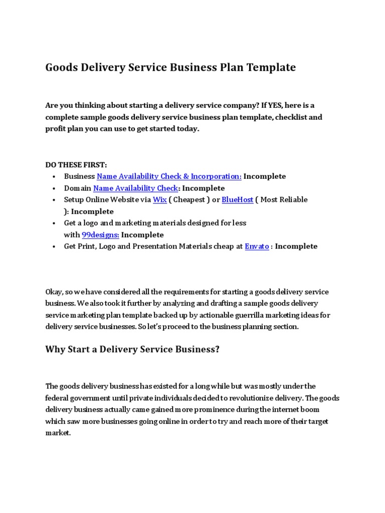 Goods Delivery Service Business Plan Template | PDF | Insurance ...