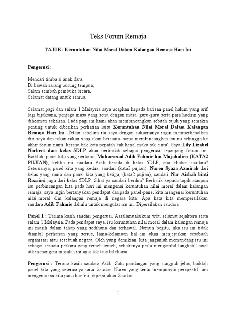 Teks Forum Remaja 1 | PDF