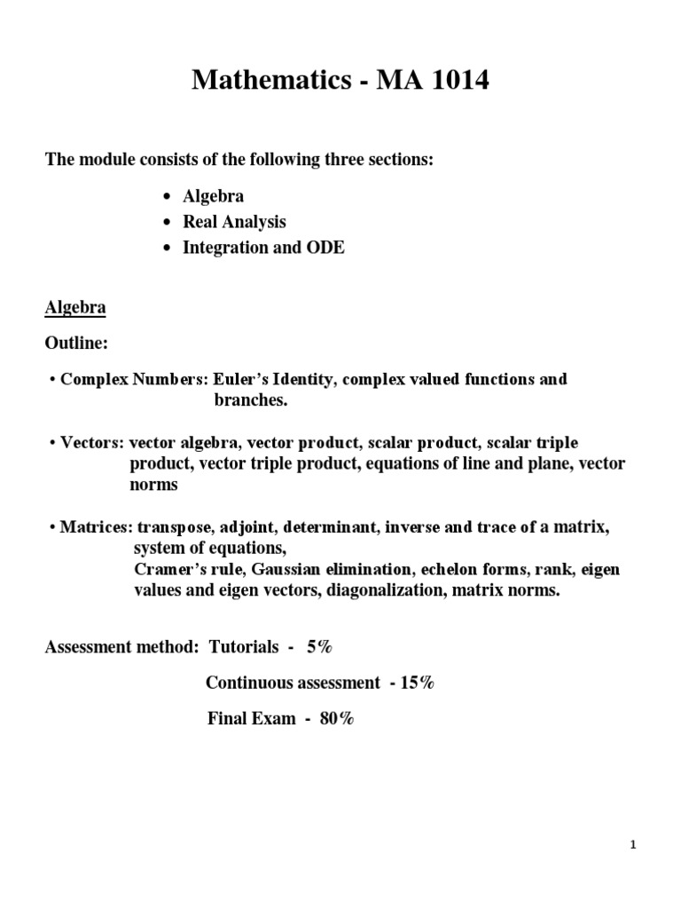 Algebra - Lecture 1 (Note) | PDF | Vector Space | Euclidean Vector