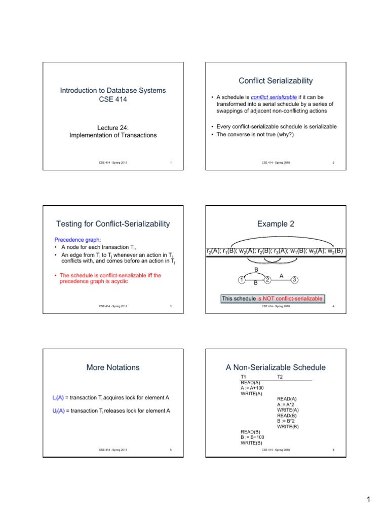 Conflict Serializability: Introduction To Database Systems CSE 414 | PDF | Concurrency (Computer ...