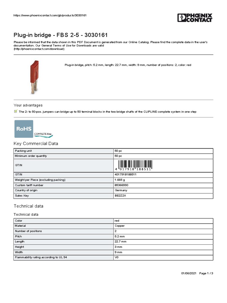 Plug-In Bridge - FBS 2-5 - 3030161: Key Commercial Data | PDF