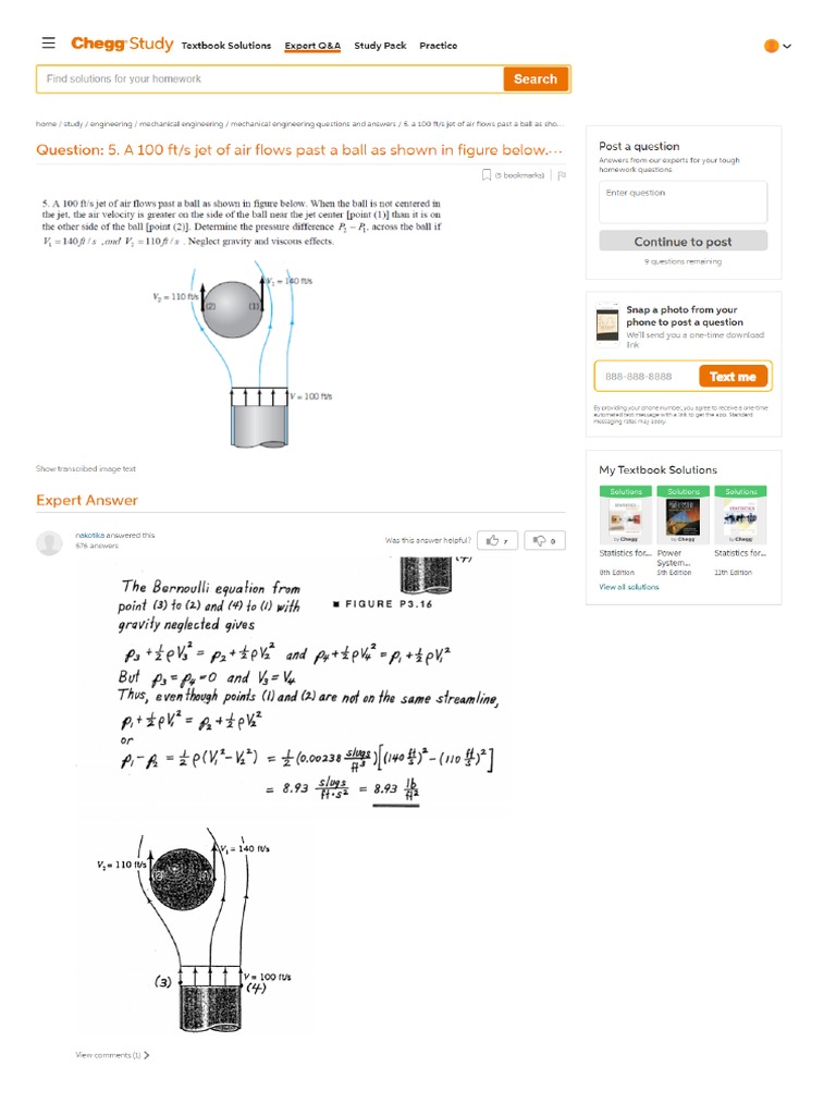 Screencapture Chegg Homework Help Questions and Answers 5 100 FT S Jet Air Flows Past Ball Shown ...