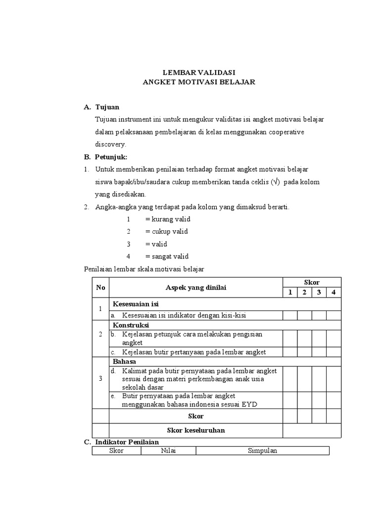 Contoh LEMBAR VALIDASI Angket | PDF