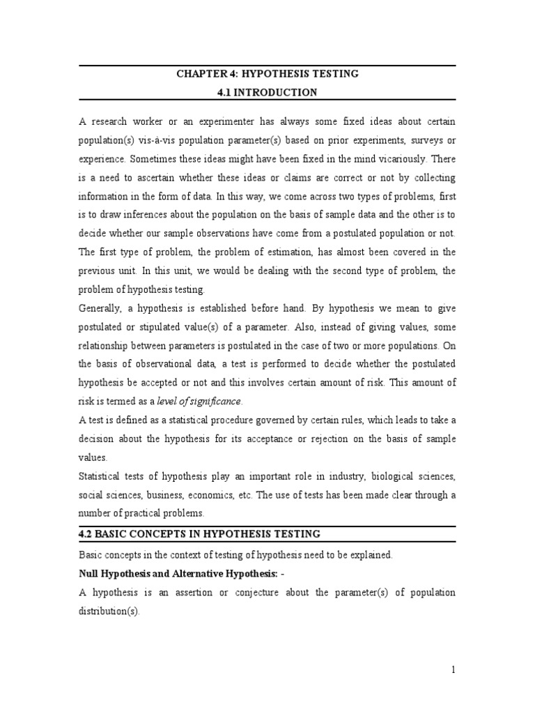 Chapter 4 Hypothesis Testing | PDF | Statistical Hypothesis Testing ...