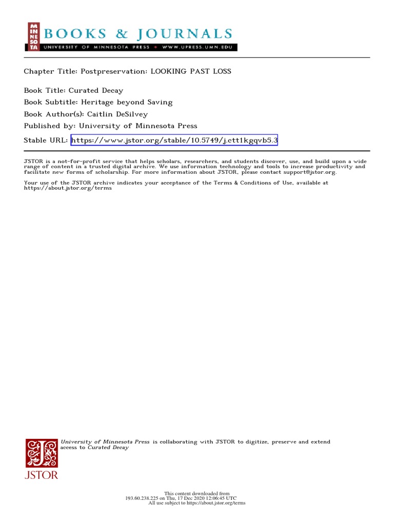 Desilvey S Curated Decay Heritage Beyond Saving | PDF | Entropy | Memory
