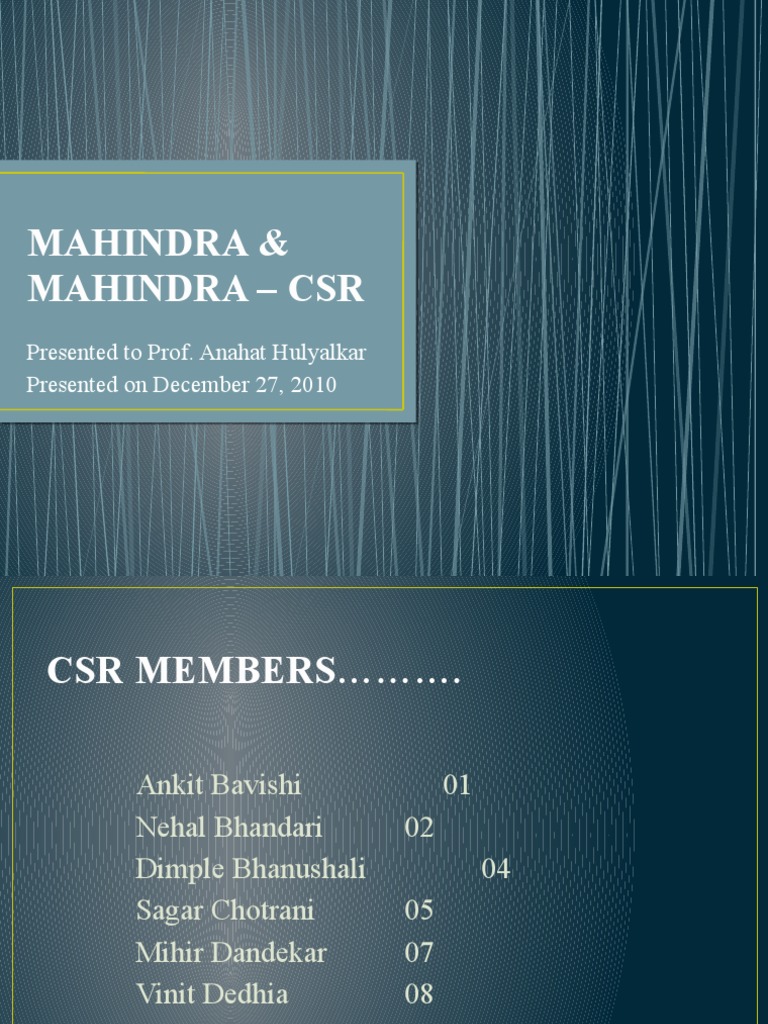 Mahindra & Mahindra - CSR | PDF | Corporate Social Responsibility | Non ...