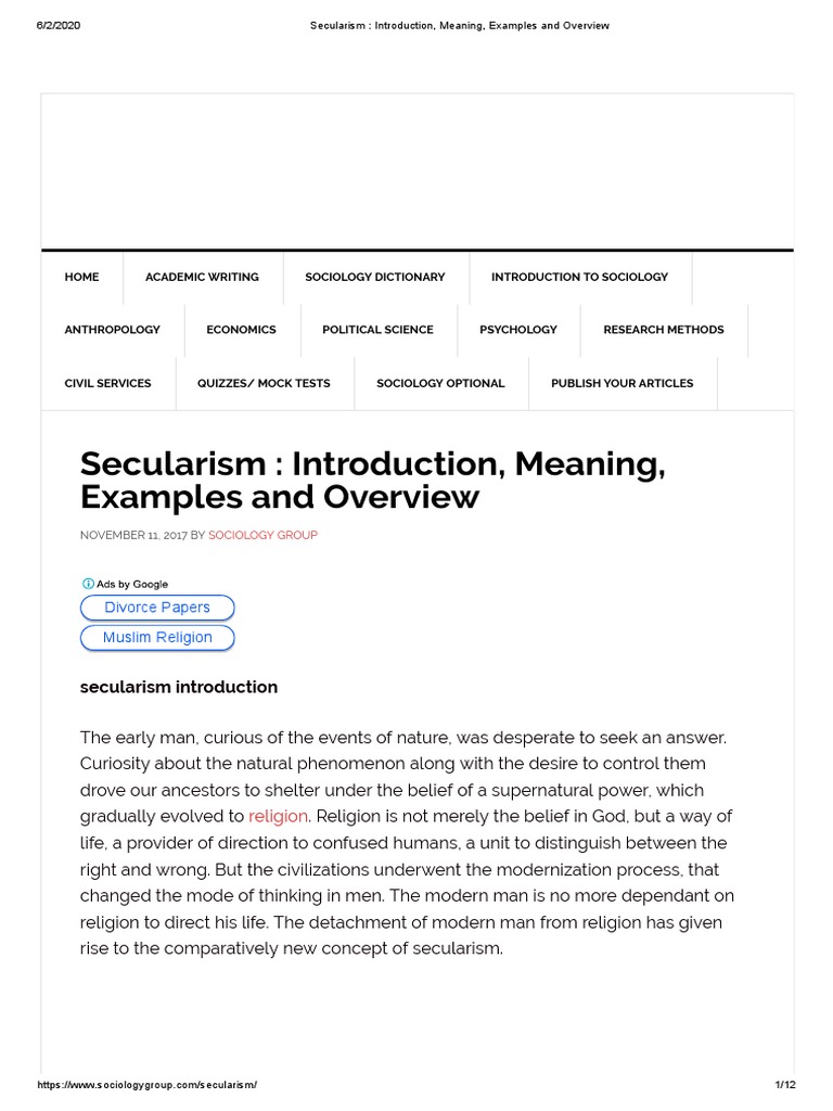 Secularism - Introduction, Meaning, Examples and Overview | PDF ...