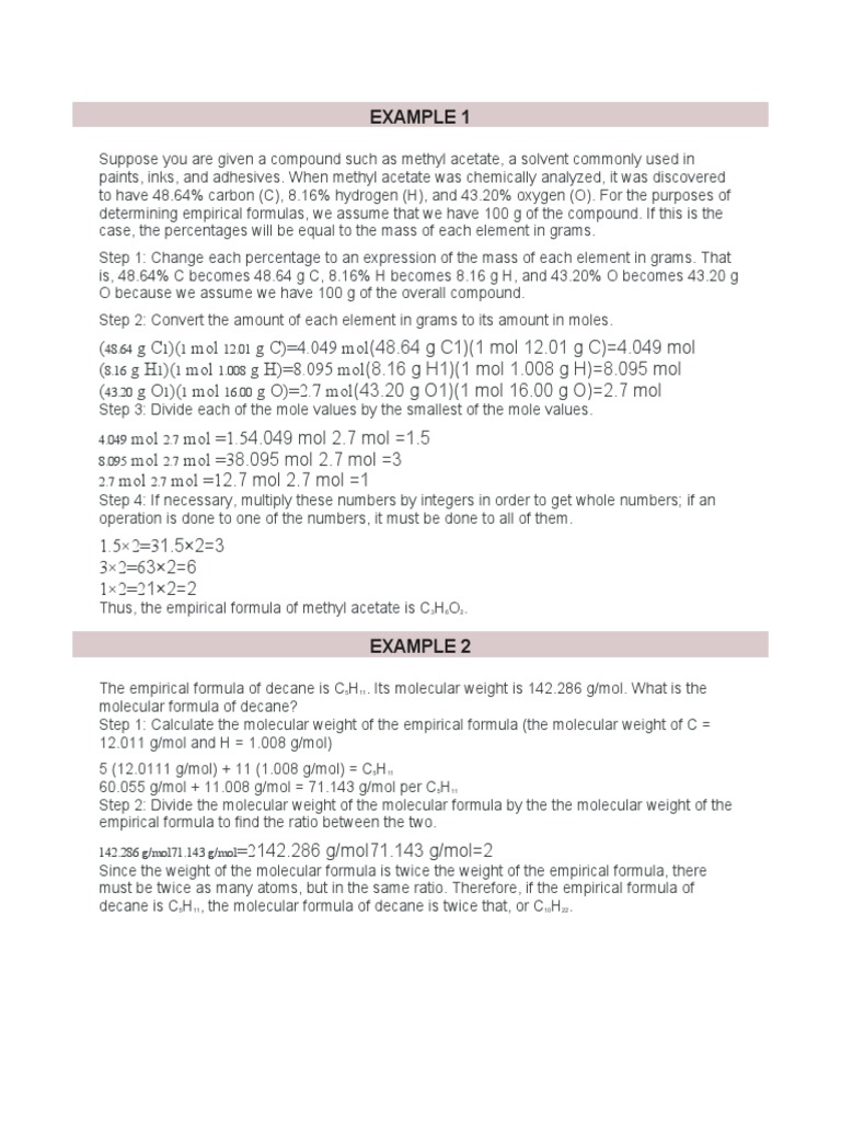 Sample Problem On Empirical Formula | PDF | Mole (Unit) | Formula