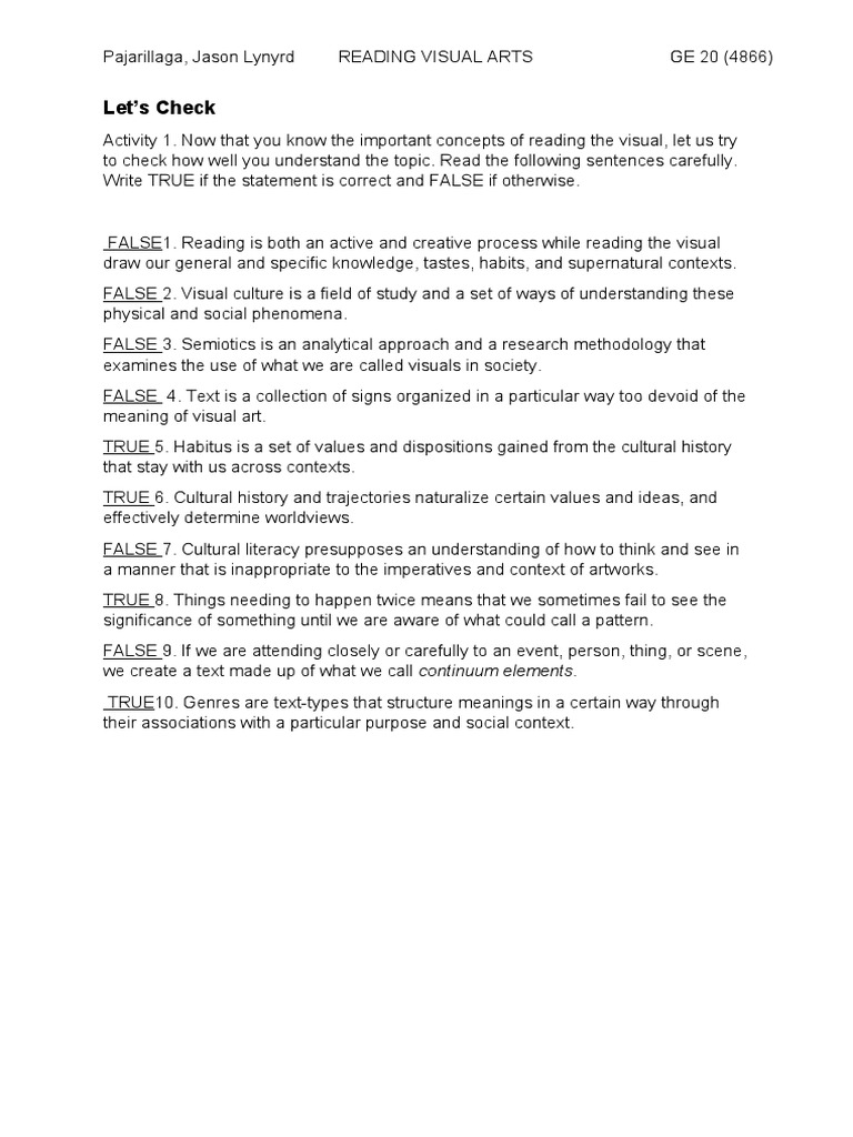 Understanding Key Concepts of Reading Visual Arts | PDF | Perception ...