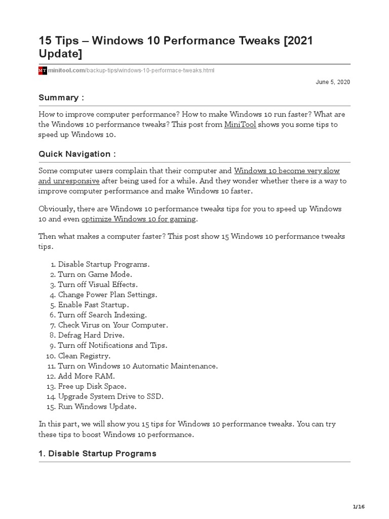 15 Windows 10 Performance Tweaks | PDF | Windows 10 | Solid State Drive