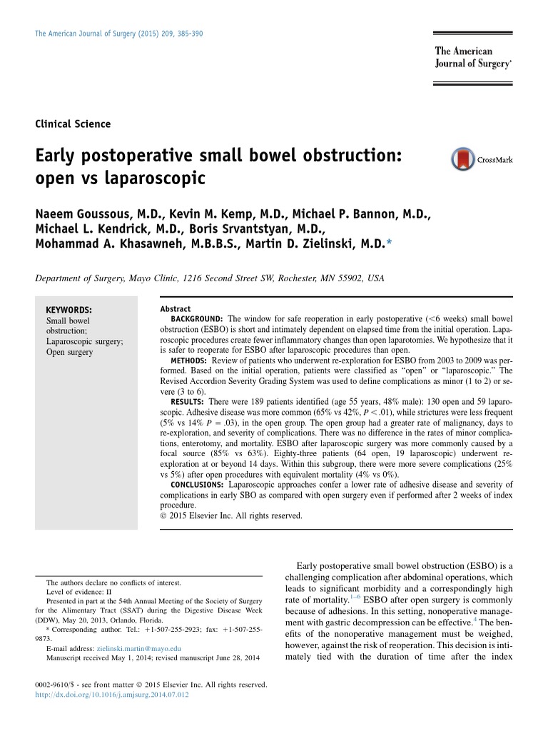 Early Postoperative Small Bowel Obstruction-The American Journal of ...