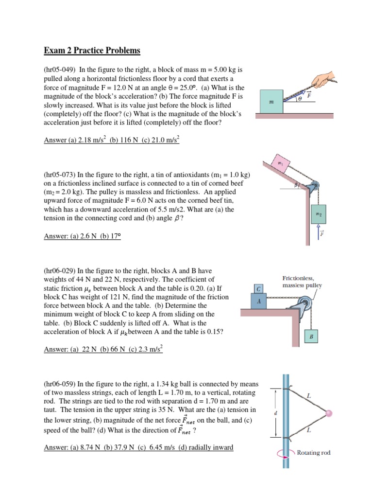 Exam 2 Practice Problems | PDF | Force | Tension (Physics)