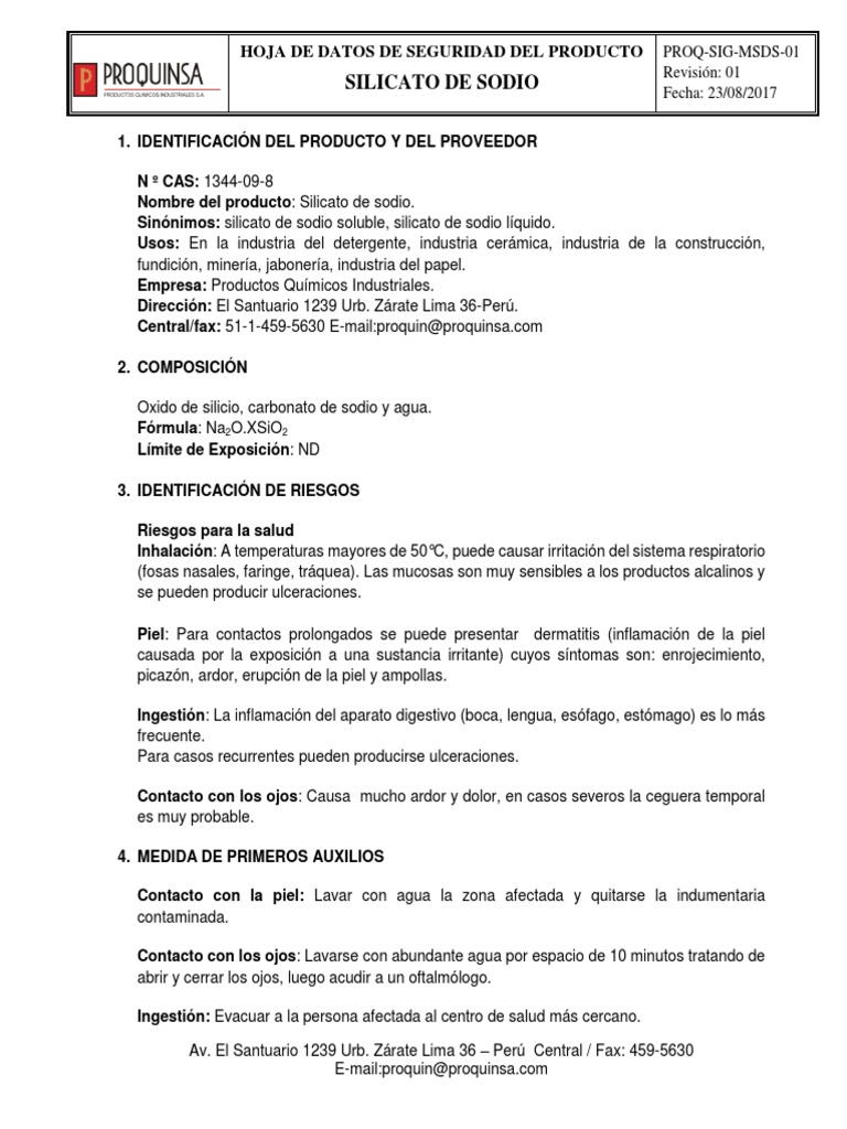 Hoja de datos de seguridad del silicato de sodio: propiedades, riesgos ...