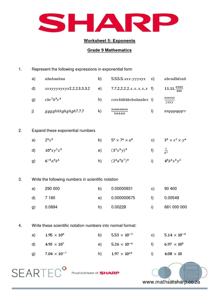 Grade 9 Mathematics Worksheet 5 Exponents | PDF | Exponentiation ...