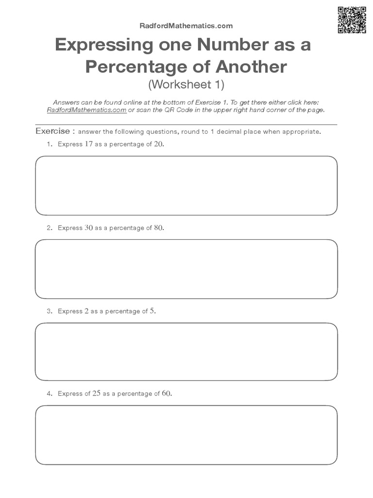 Expressing Numbers as Percentages Worksheet | PDF | Sports & Recreation ...