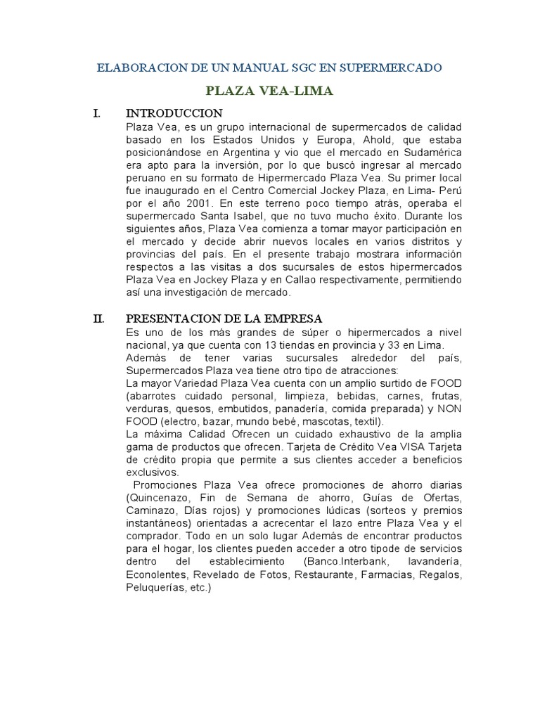 Elaboracion de Un Manual SGC en Supermercado | PDF | Calidad (comercial ...