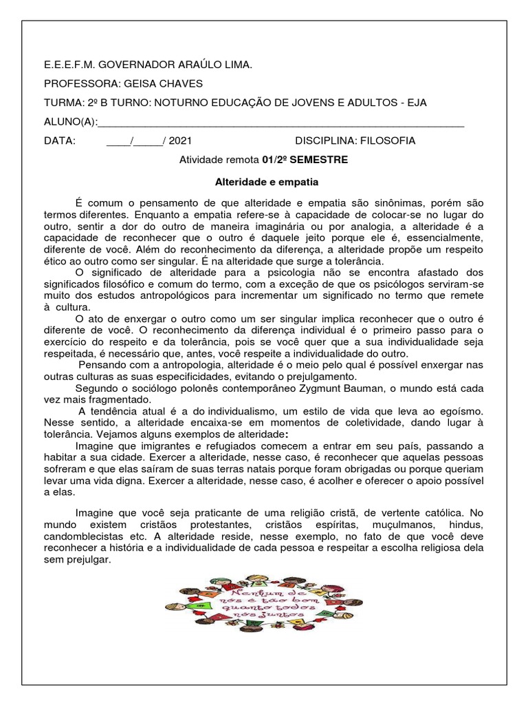 Alteridade e Empatia na Filosofia EJA | PDF | Antropologia | Empatia