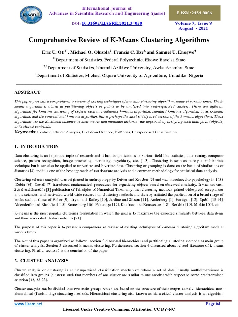 Comprehensive Review of K-Means Clustering Algorithms | PDF | Cluster ...