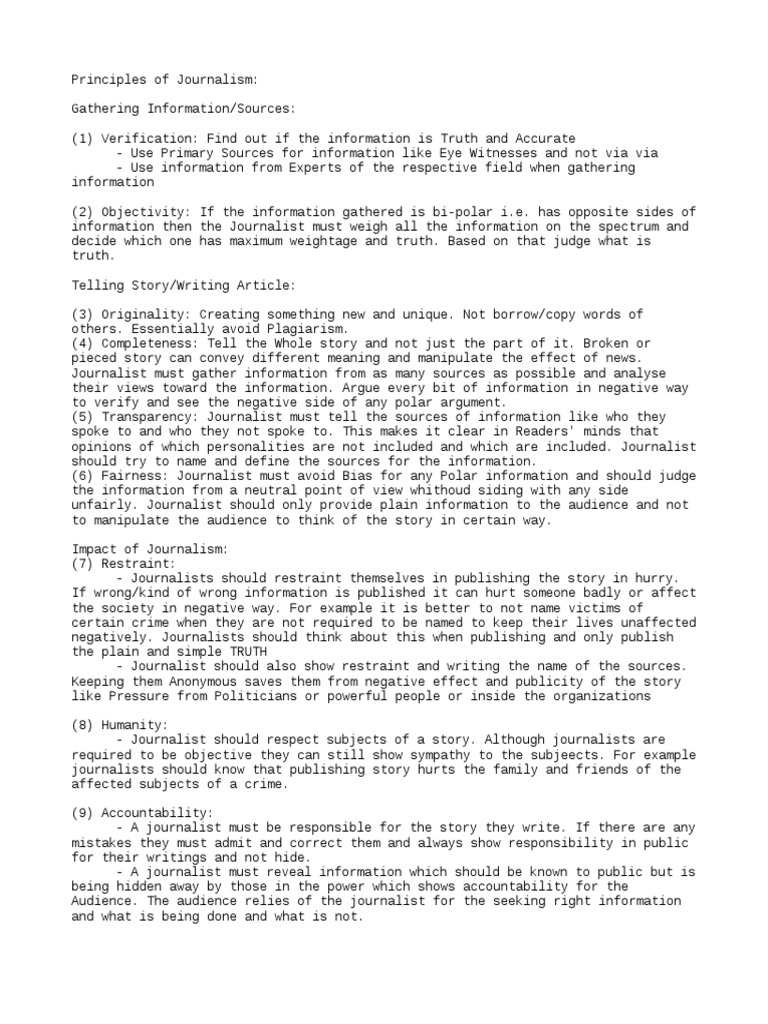 Principles of ethical journalism: gathering information, writing with ...