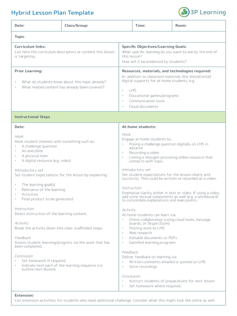 Hybrid Learning Lesson Plan Template | PDF | Lesson Plan | Learning