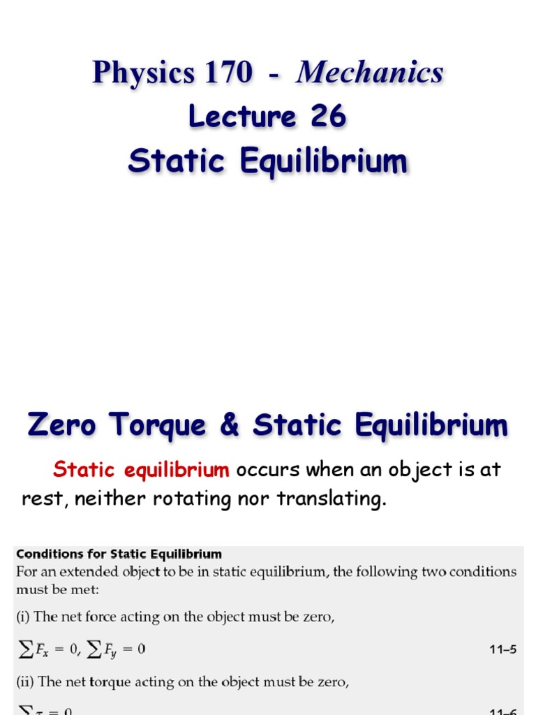 Physics 170 - Mechanics Static Equilibrium | PDF | Center Of Mass | Torque