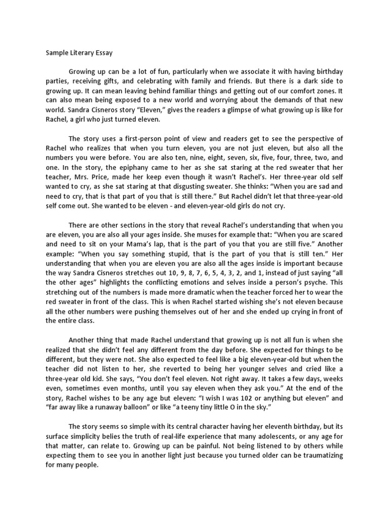 4.sample Literary Essay - Eleven - by Sandra Cisnerosbdocx | PDF