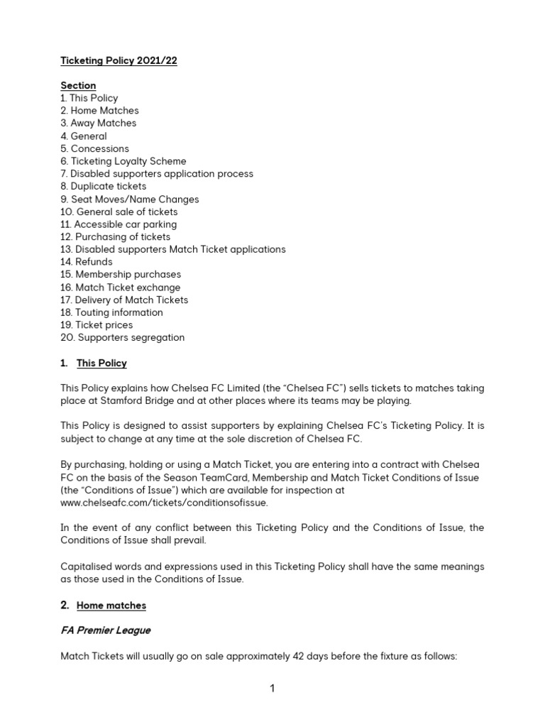 Ticketing Policy 2021-2022 | PDF | Ticket (Admission) | Premier League