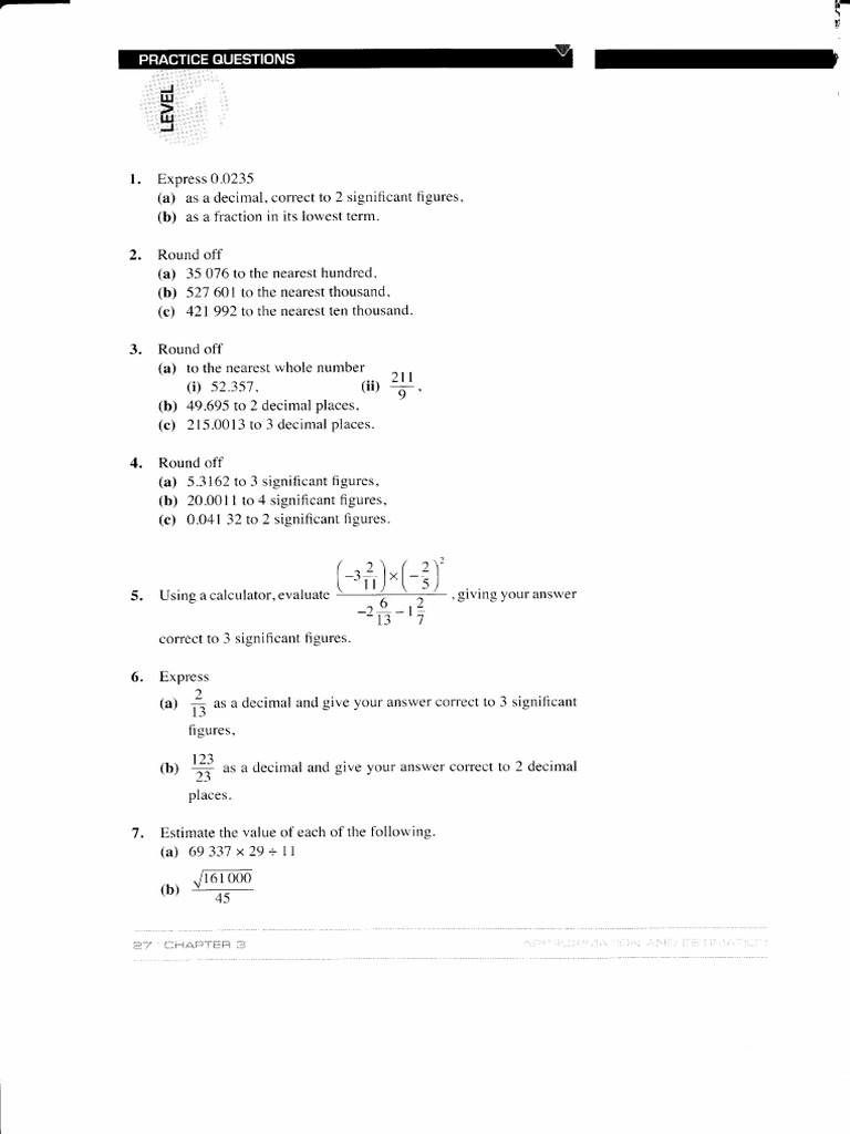 Approximation and Estimation (Level 1 Practice) | PDF | Significant Figures | Numerical Analysis