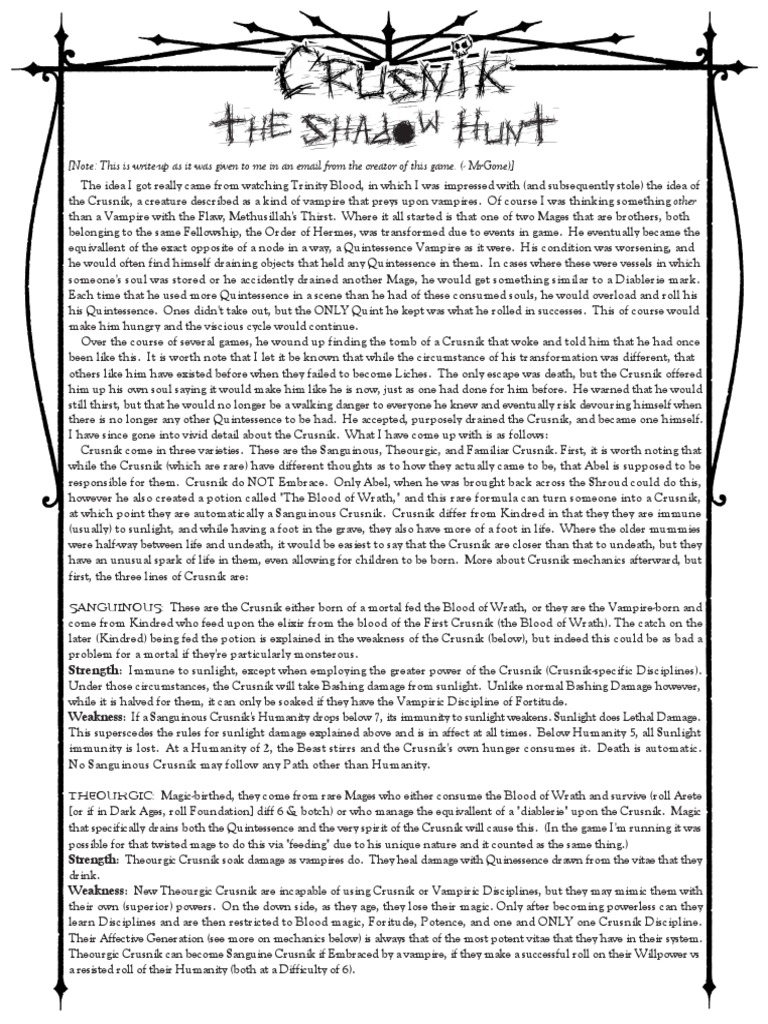 Crusnik Writeup | PDF | Vampires | Predation