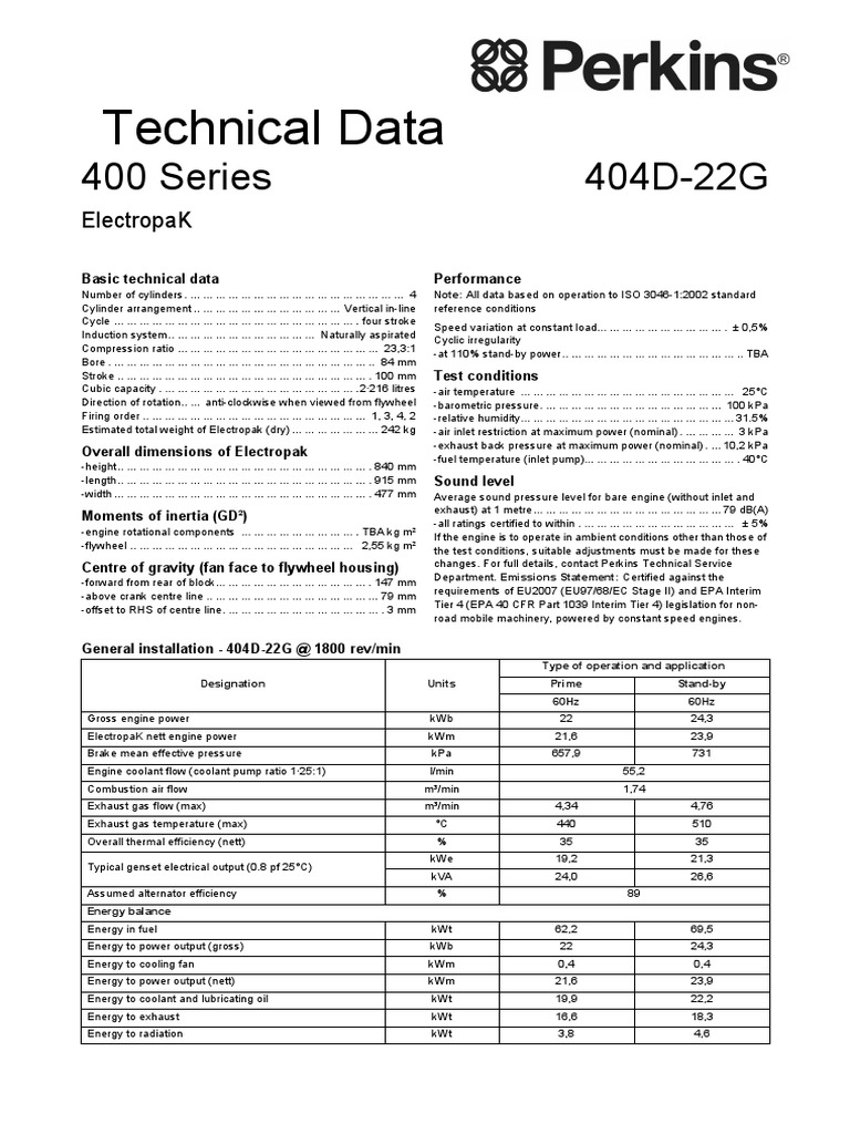 Technical Data: 400 Series 404D-22G | PDF | Motor Oil | Engines