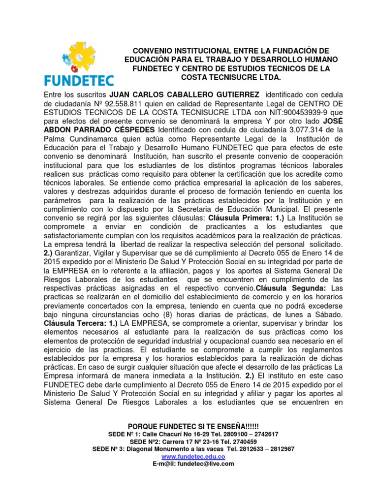 Modelo Convenio Comercial Fundetec | PDF | Evaluación
