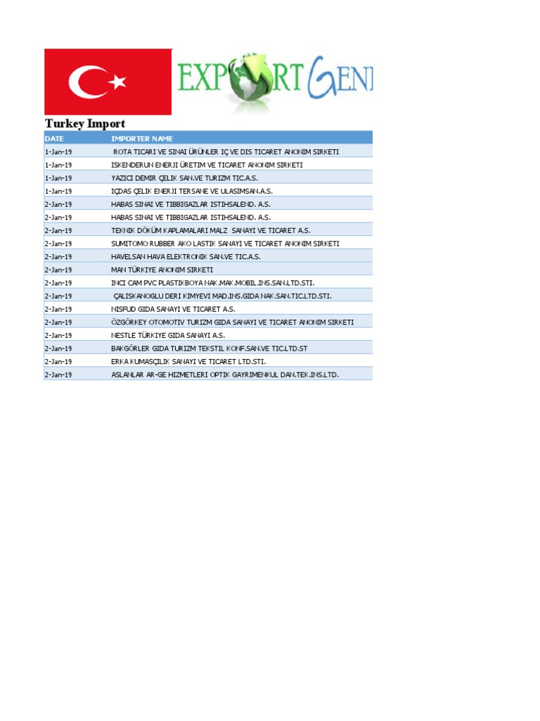 Turkey Import: Date Importer Name | PDF | Building Materials | Chemical ...