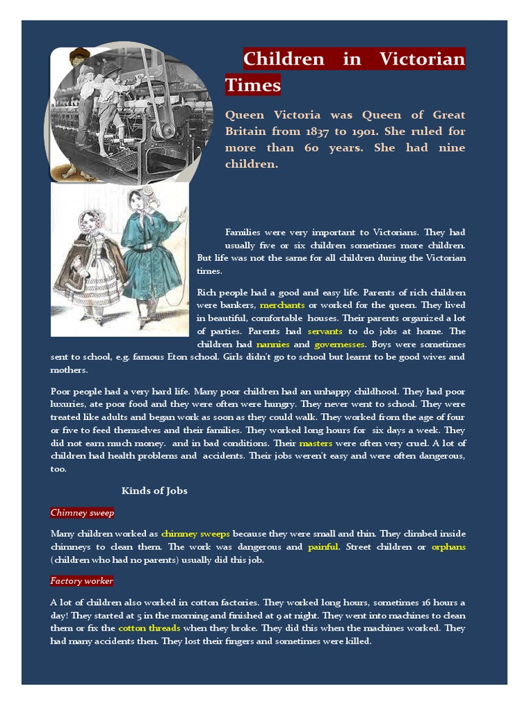 Children in Victorian Times Fun Activities Games Reading Comprehension ...