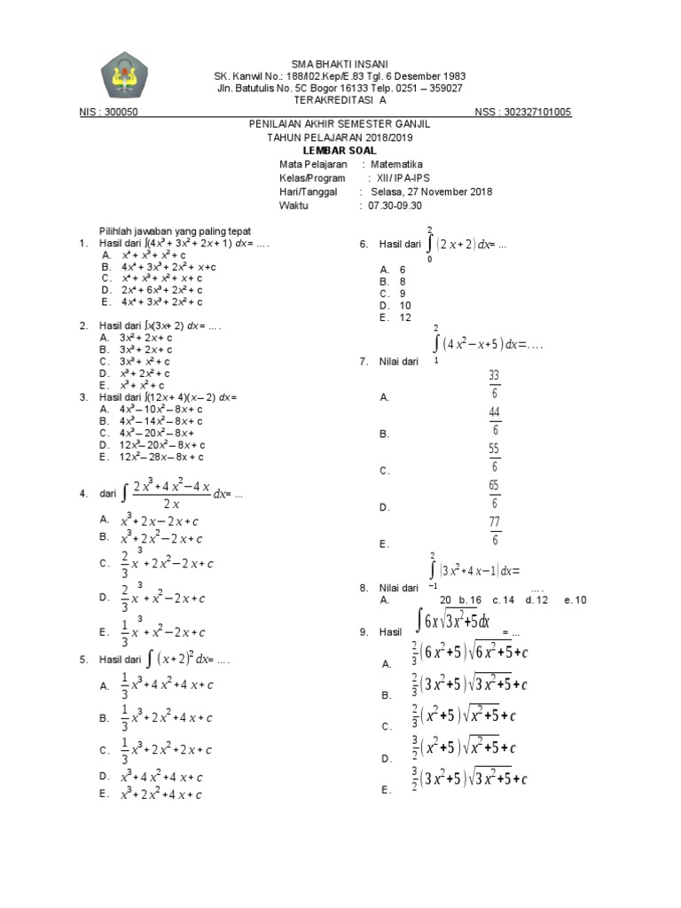 Soal Integral Dan Turunan | PDF