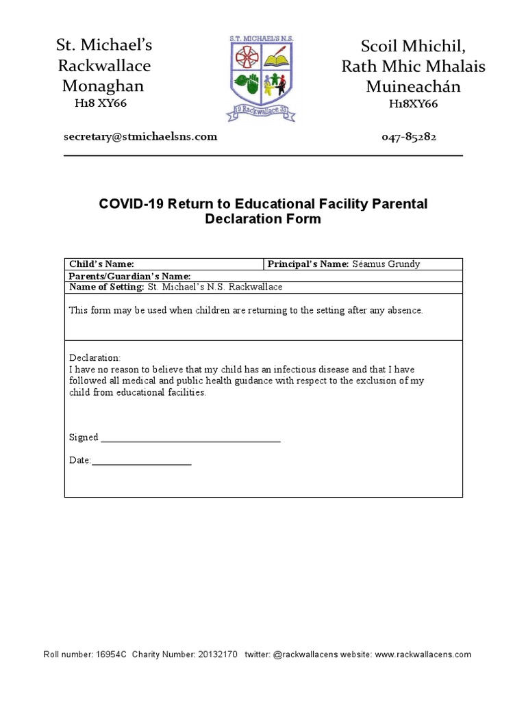 Return To School Form | PDF