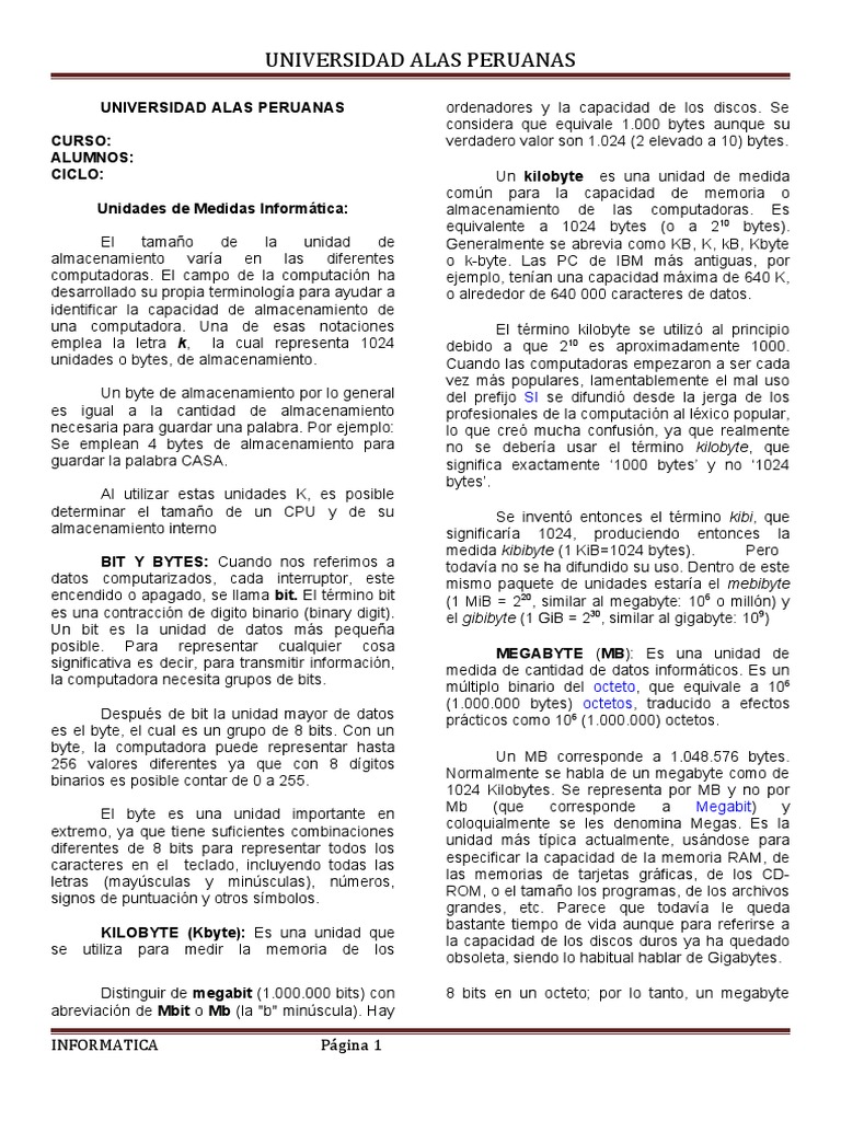 Unidades de Informatica | PDF | Byte | Poco