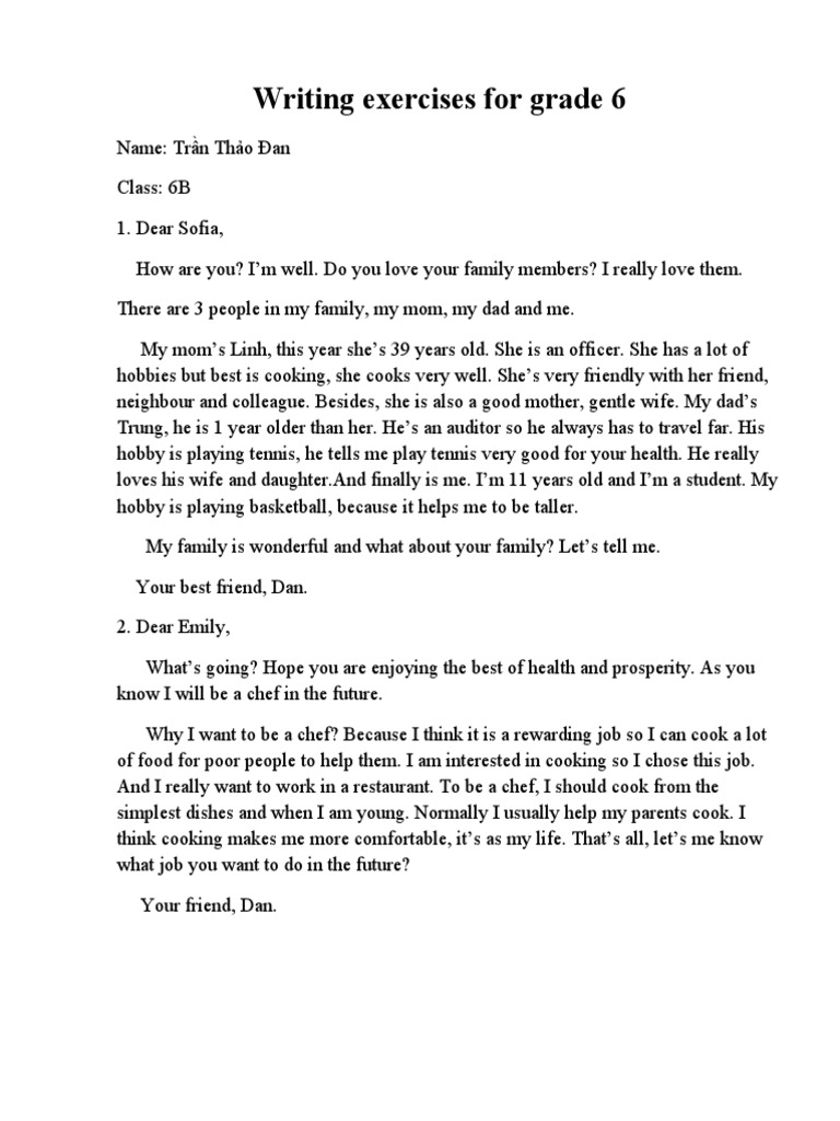 Writing Exercises For Grade 6 | PDF