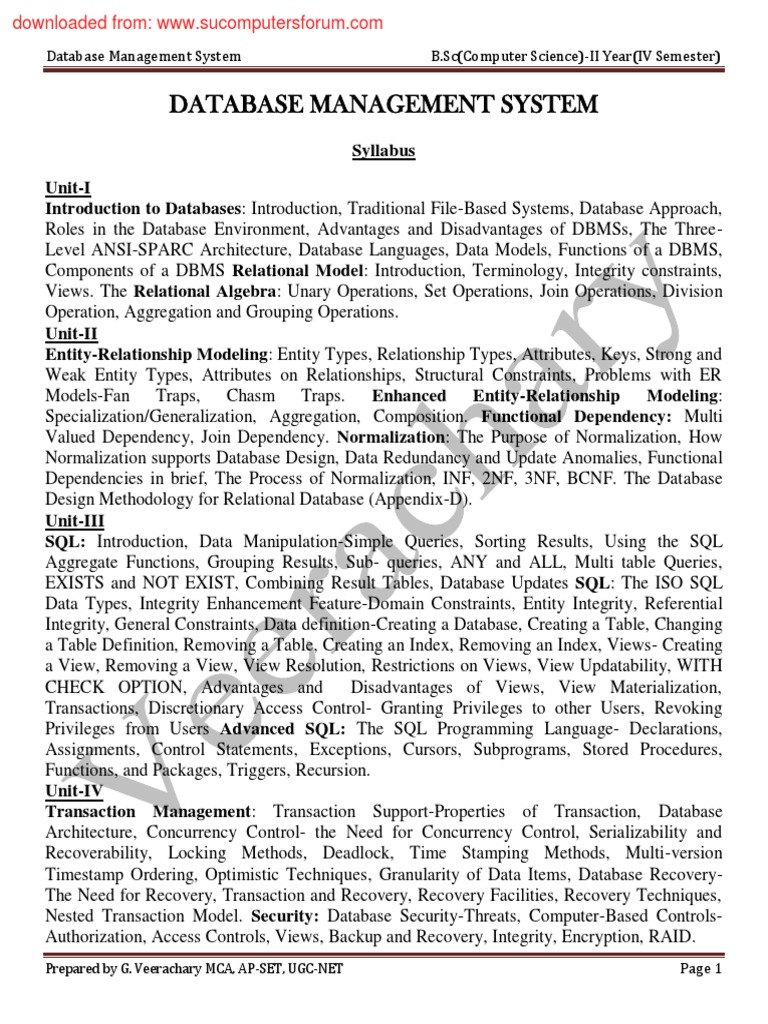 Veerachary CBCS DBMS IV SEM-watermark | PDF | Relational Database | Databases
