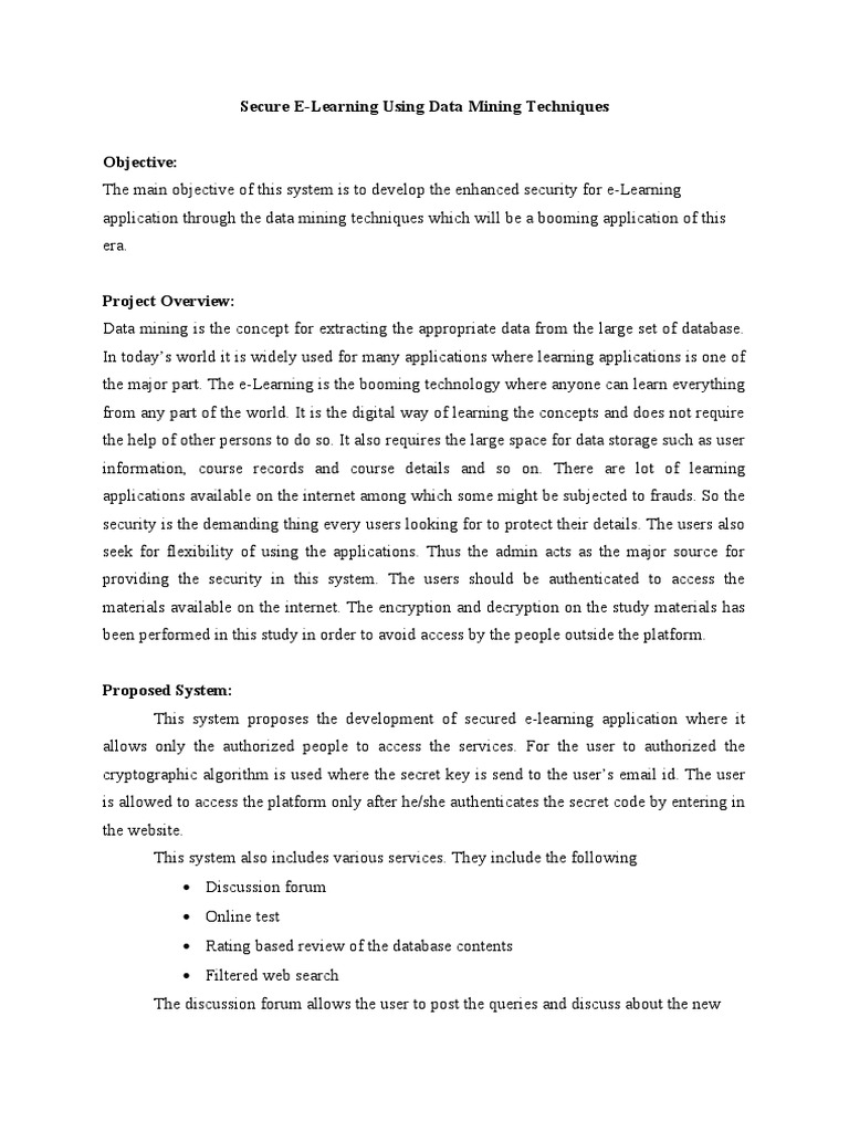 Secured E-Learning Using Data Mining Techniques | PDF | Encryption | Educational Technology