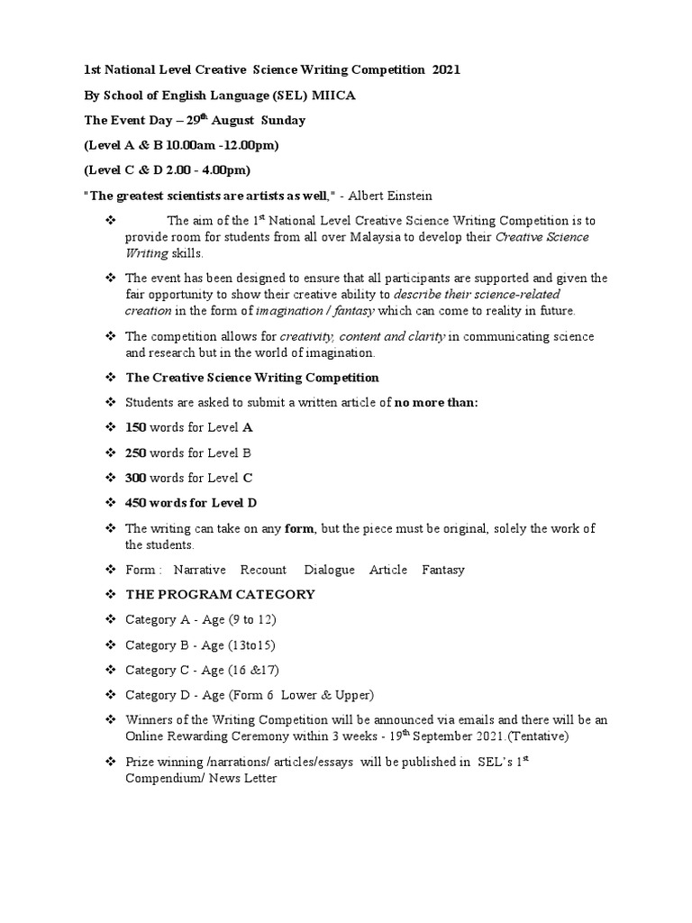 1st National Level Creative Science Writing Competition 2021 | PDF ...