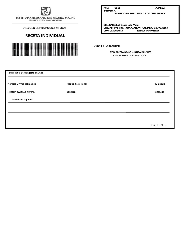 Receta Médica IMMS | PDF