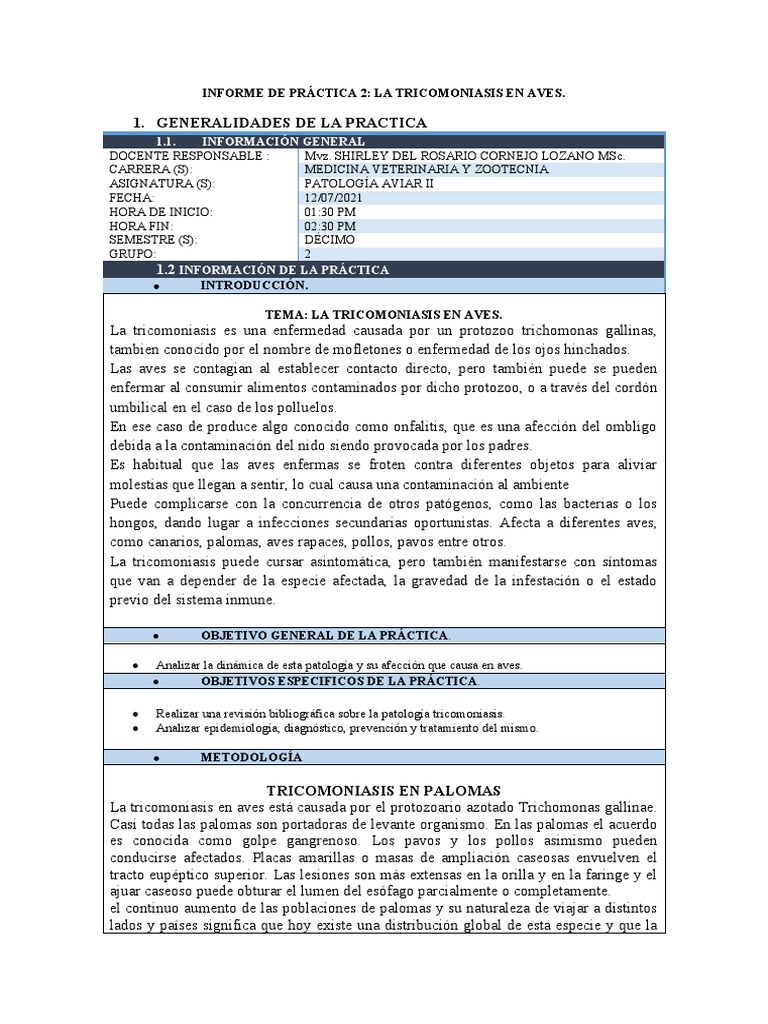 Tricomoniasis En Aves Pdf Aves Infección