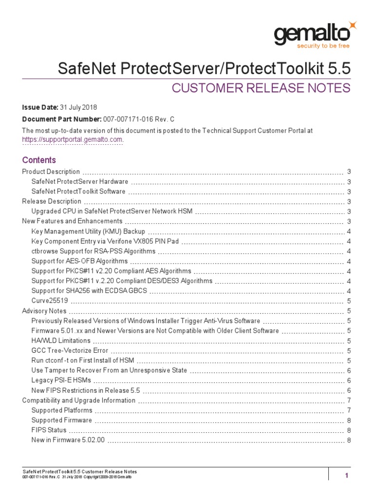 Safenet Protectserver/Protecttoolkit 5.5: Customer Release Notes | PDF ...