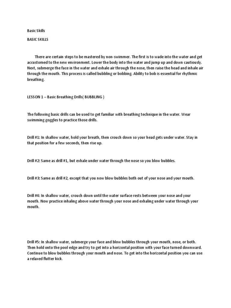 Basic Skills in Swimming | PDF