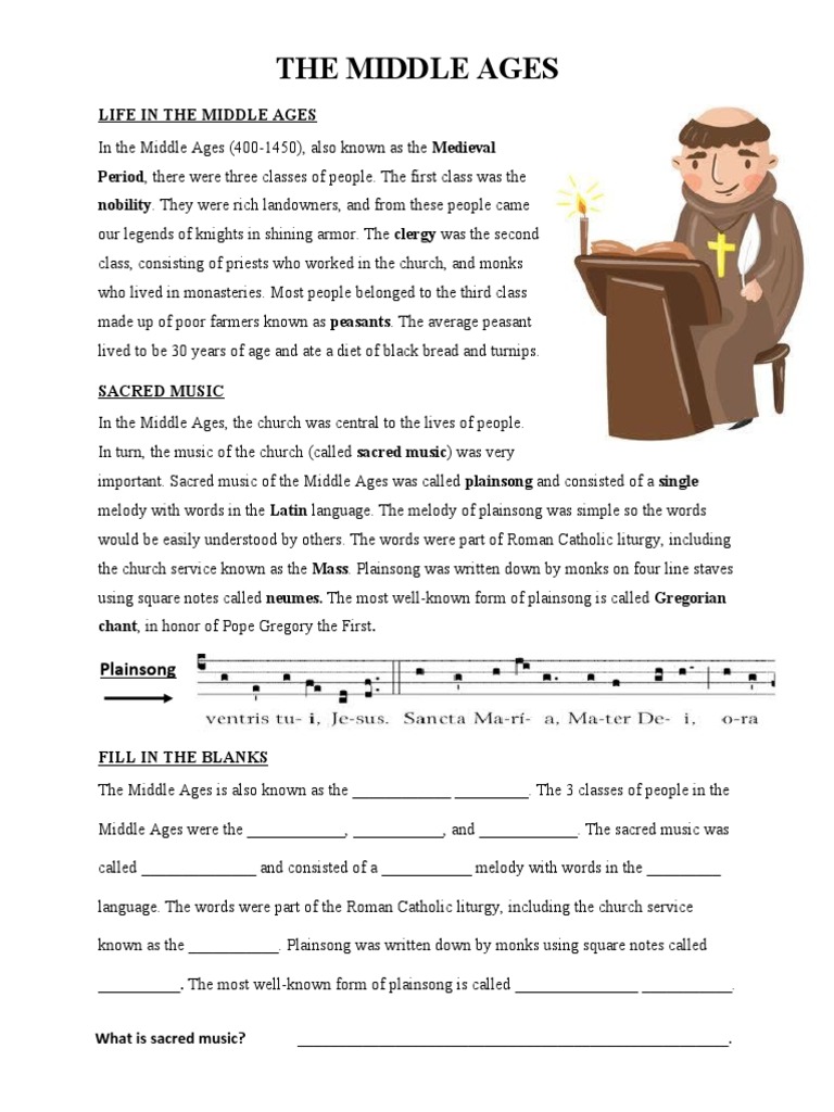 Medieval Ages Worksheet | Download Free PDF | Middle Ages | Church Music