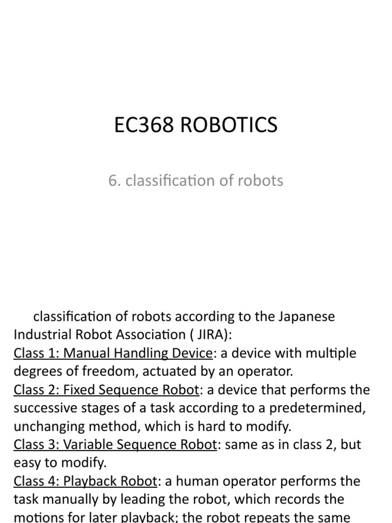 Robot Classification by JIRA & AFR | PDF
