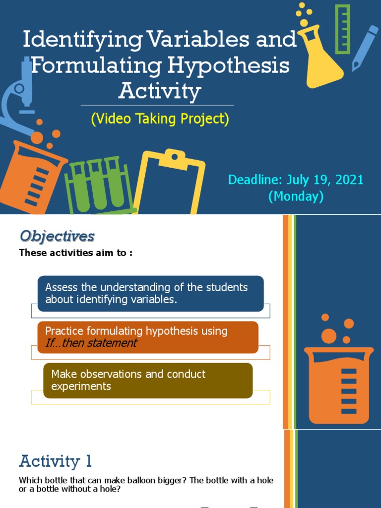 Identifying Variables and Formulating Hypothesis Activity: (Video ...